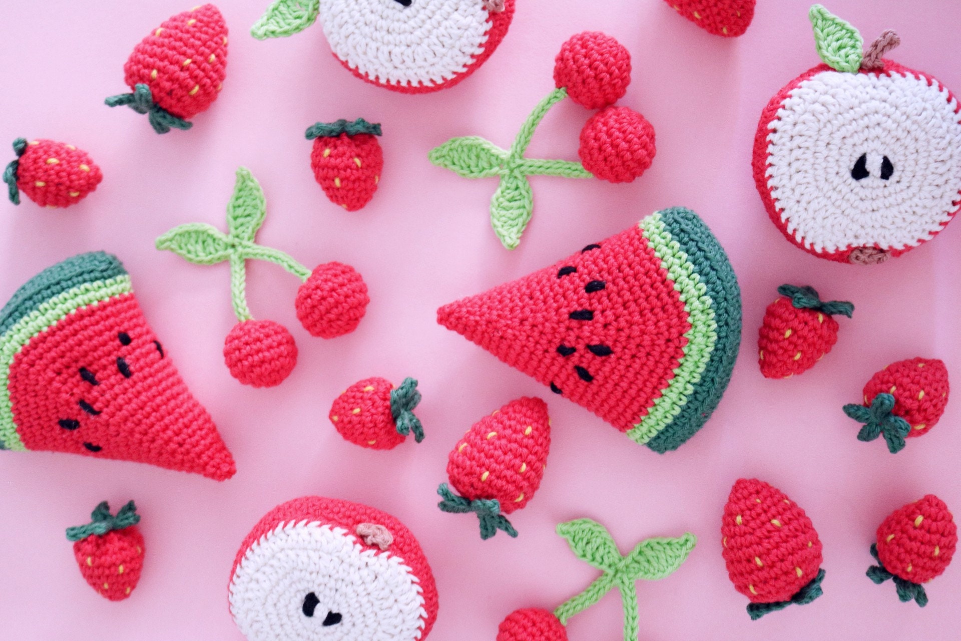 Red Fruits and Berries, Crochet Pattern Bundle, Watermelon, Apple ...