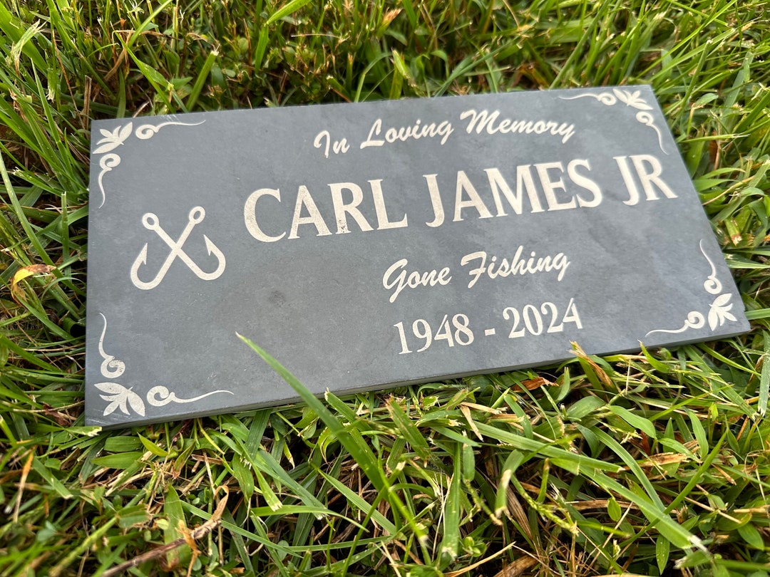 Memorial Stone Gray Slate for Fisherman, Personalized in Loving Memory ...