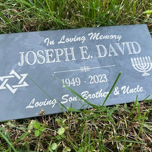 Custom Jewish Memorial Stone Gray Slate, Jewish Jew Personalized ...