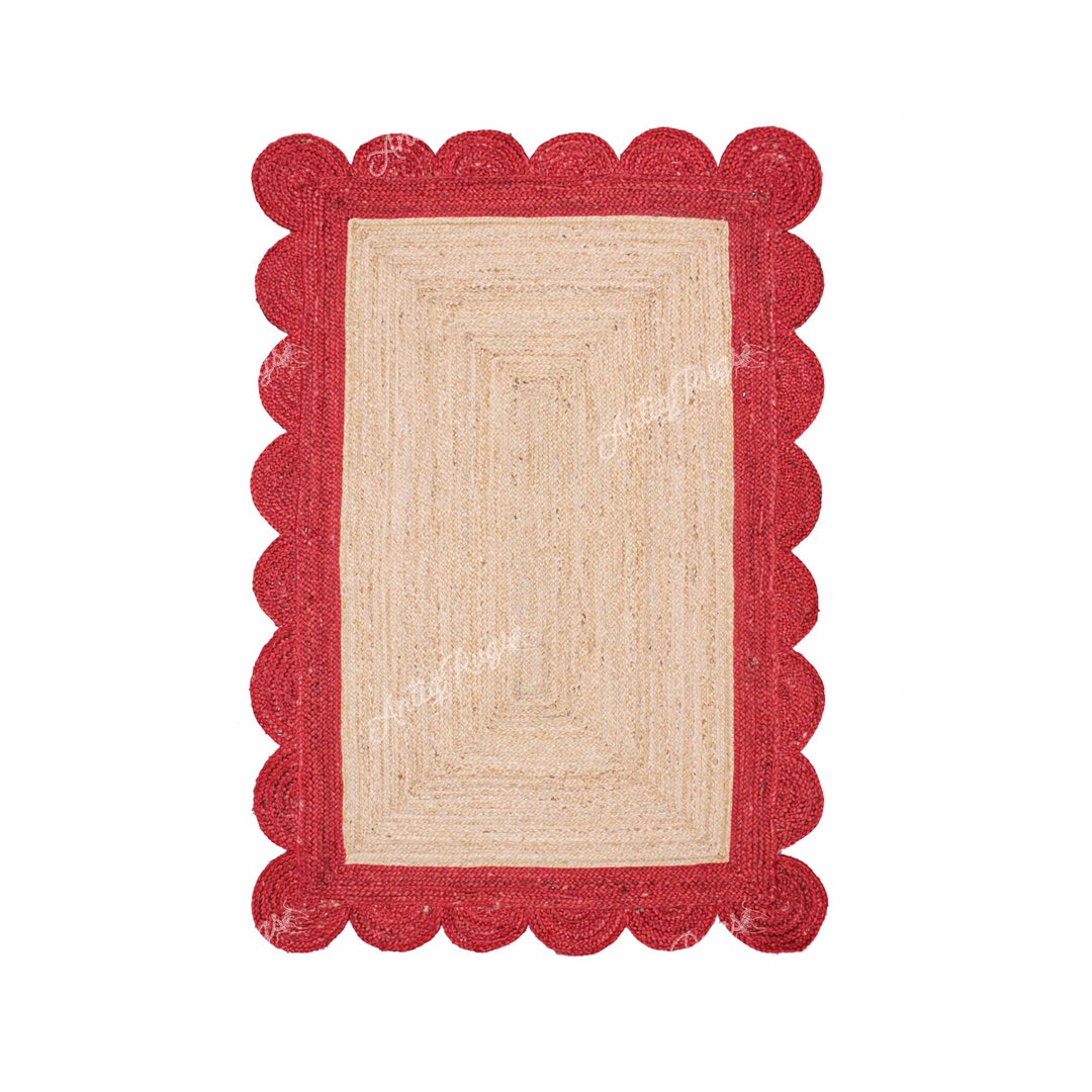 Textured Jute Rug Scalloped Jute Rug Scallop Area Rug - Etsy