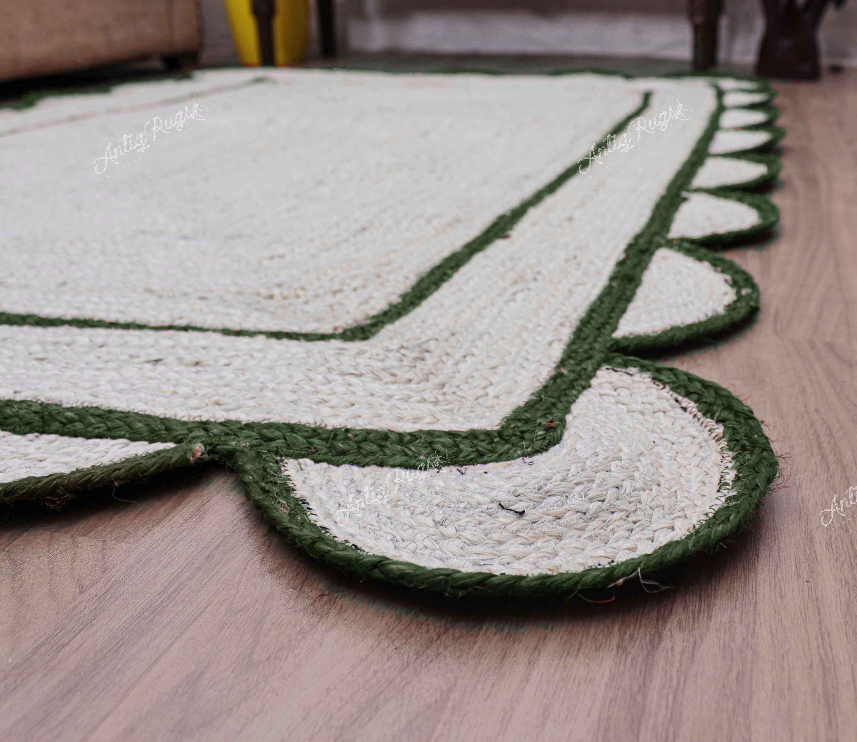 Hand Braided Jute Scalloped Rug,stripped Jute Runner, Bohemian Eco ...