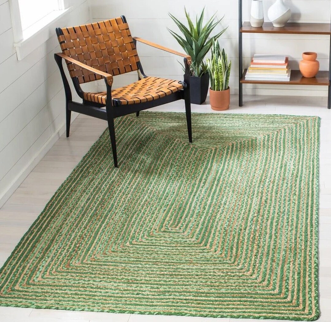 8 X 1 0 Ft Handwoven Green With Natura Jute and Cottan Area Rug/runner ...