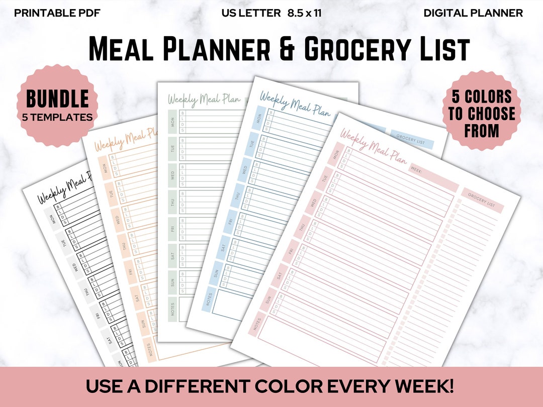 Weekly Meal Planner & Grocery Checklist | Meal Plan Printable | Meal ...
