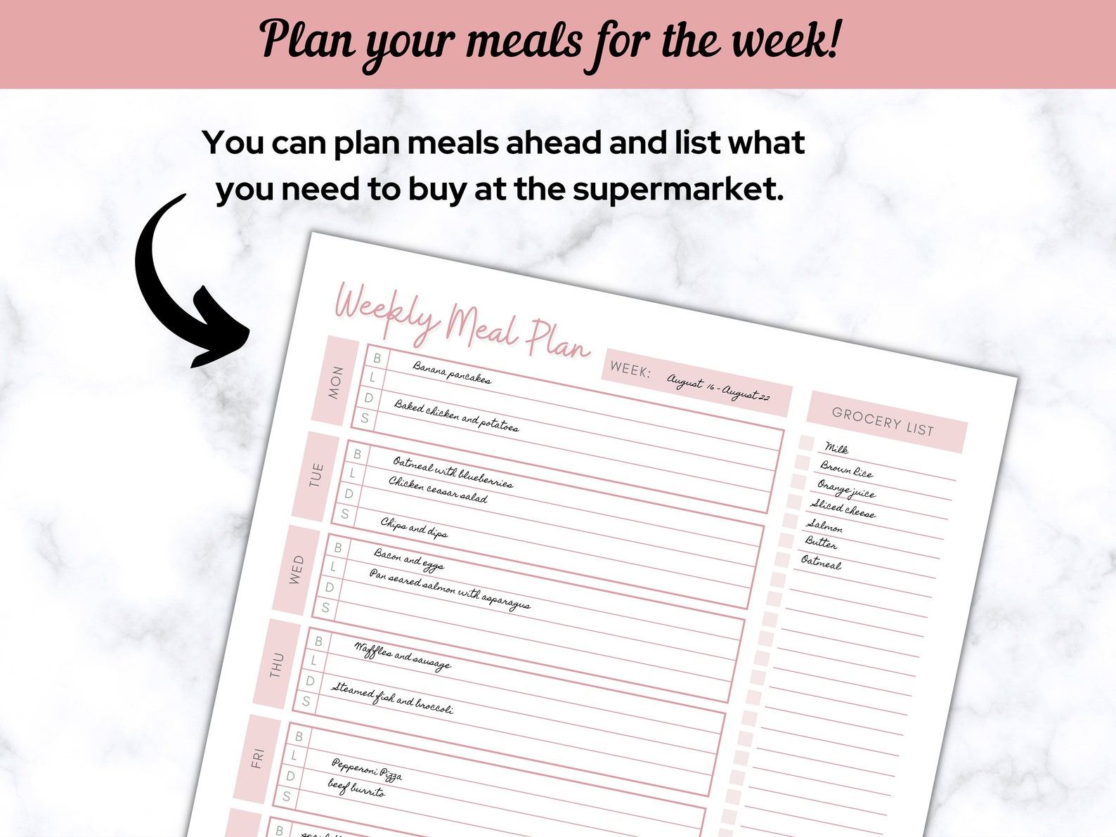 Weekly Meal Planner & Grocery Checklist | Meal Plan Printable | Meal ...