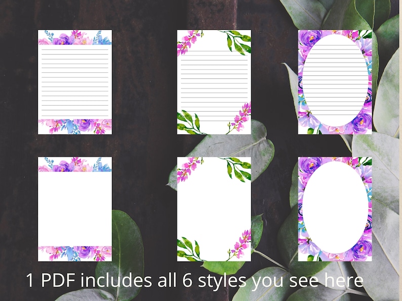 Pink Floral Stationary Set, 6 Different Designs Included, Lined and ...