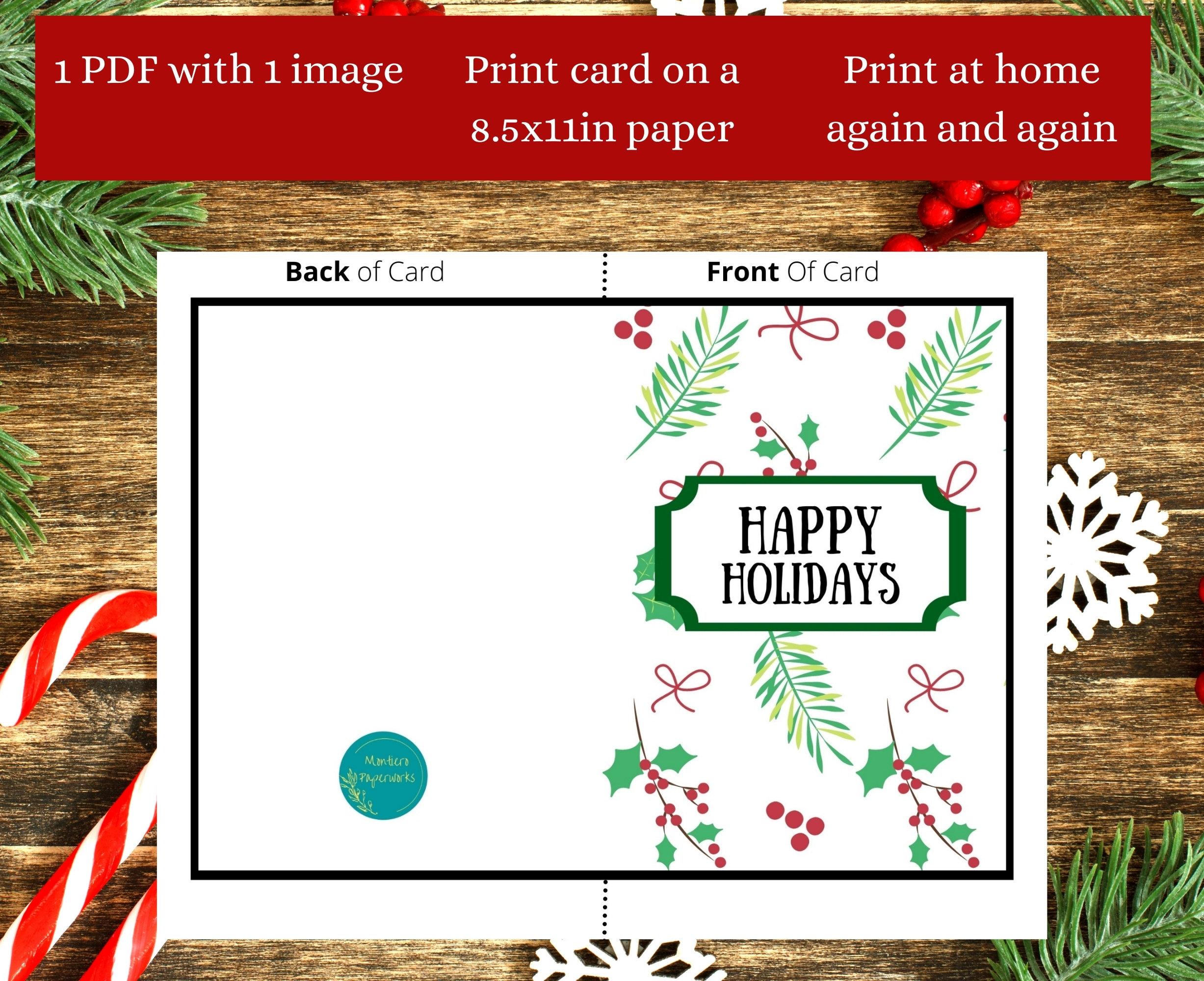 Happy Holidays, Christmas Card, Printable Card, Digital Download Card ...