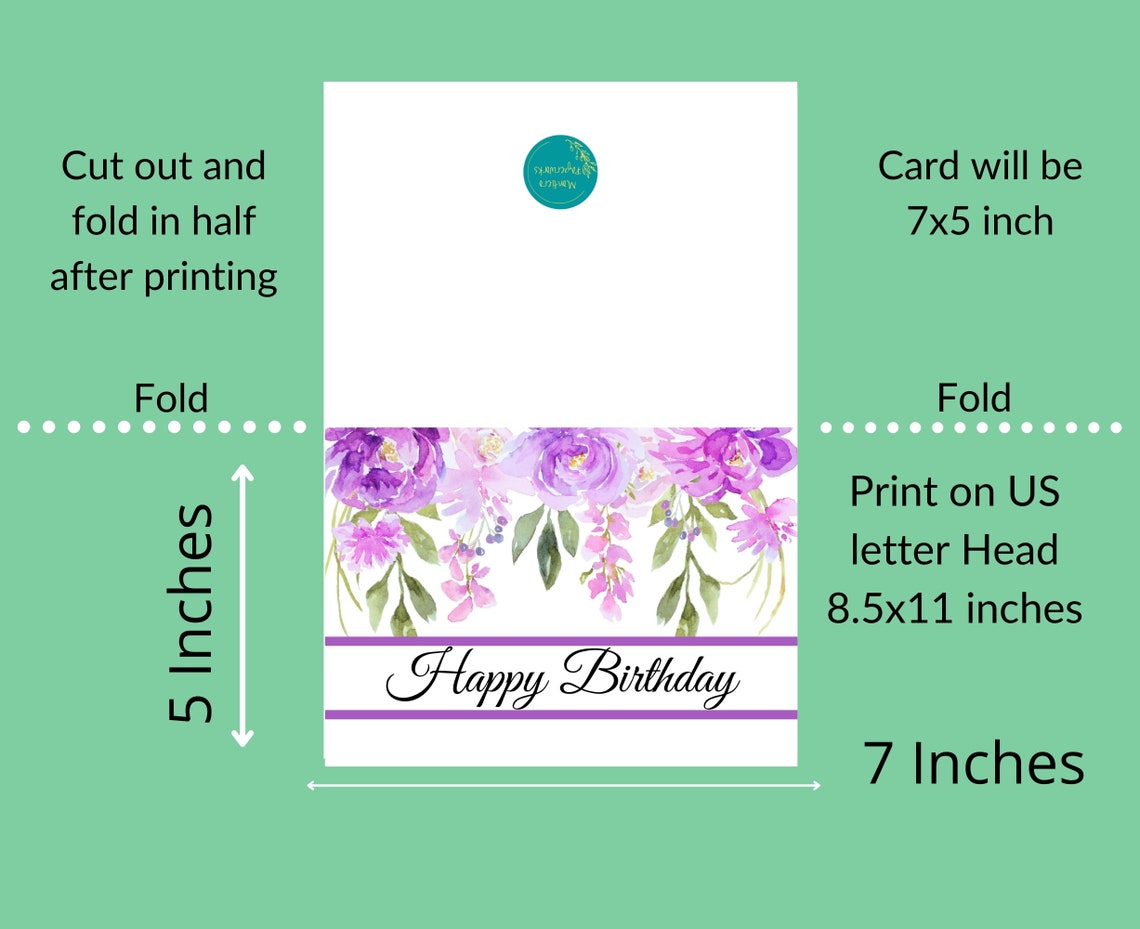 Happy Birthday Card, Purple Floral Birthday Card for Her, Digital ...