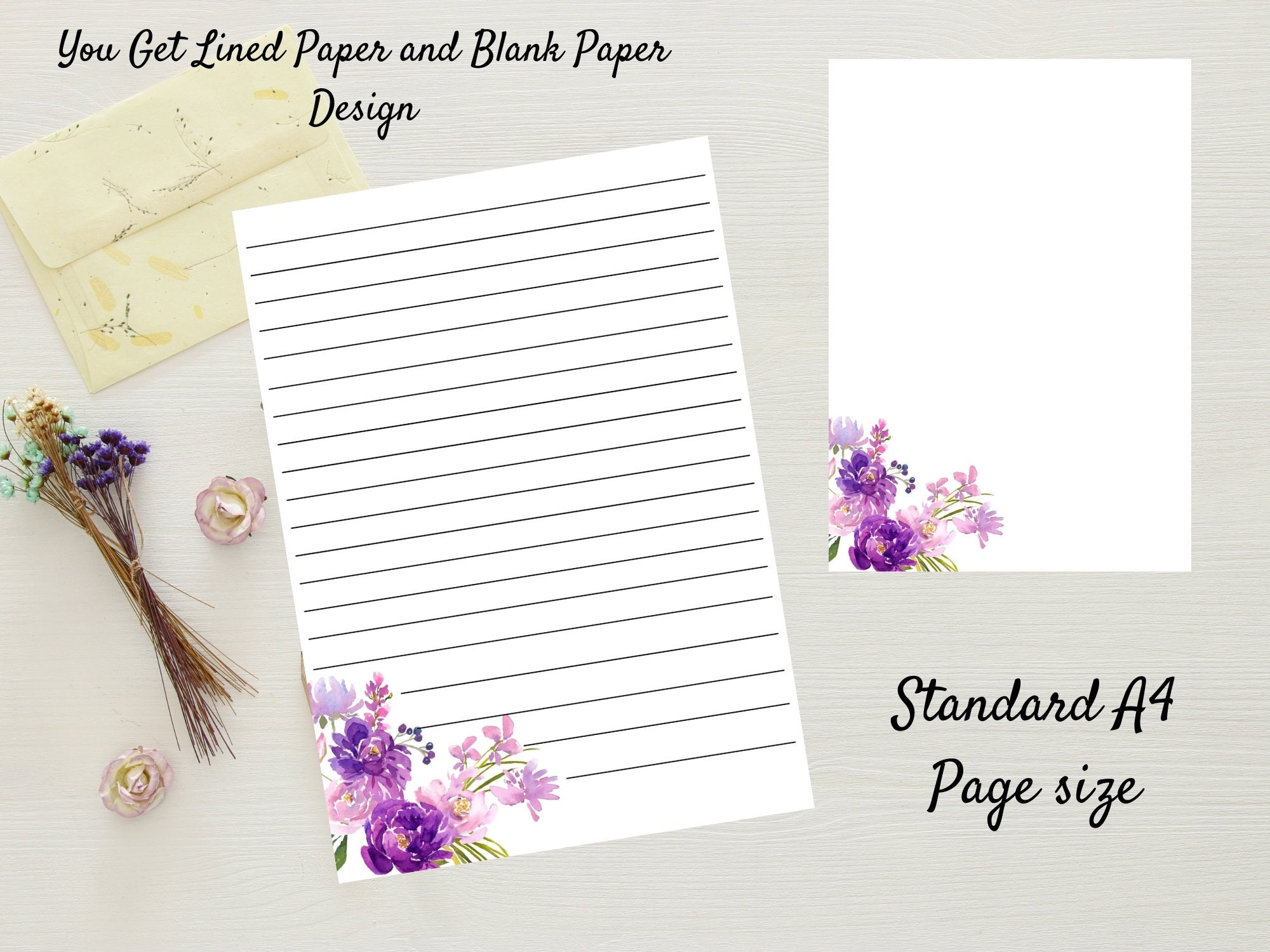 6 Different Stationery Designs, Floral Designed Lined and Unlined Pages ...