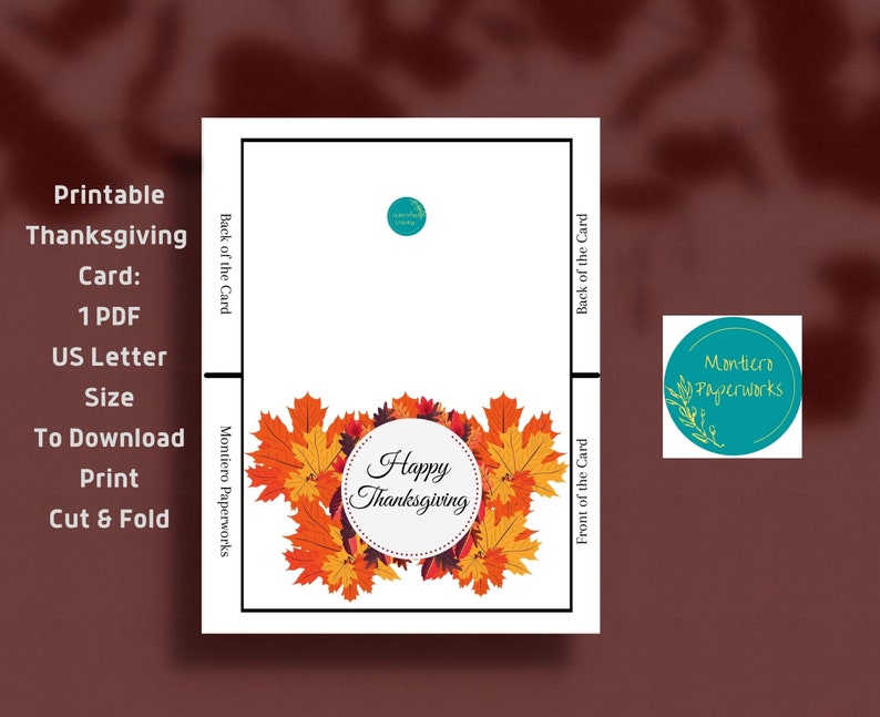 Printable Happy Thanksgiving Card Instant Download 7x5 Inch Card ...