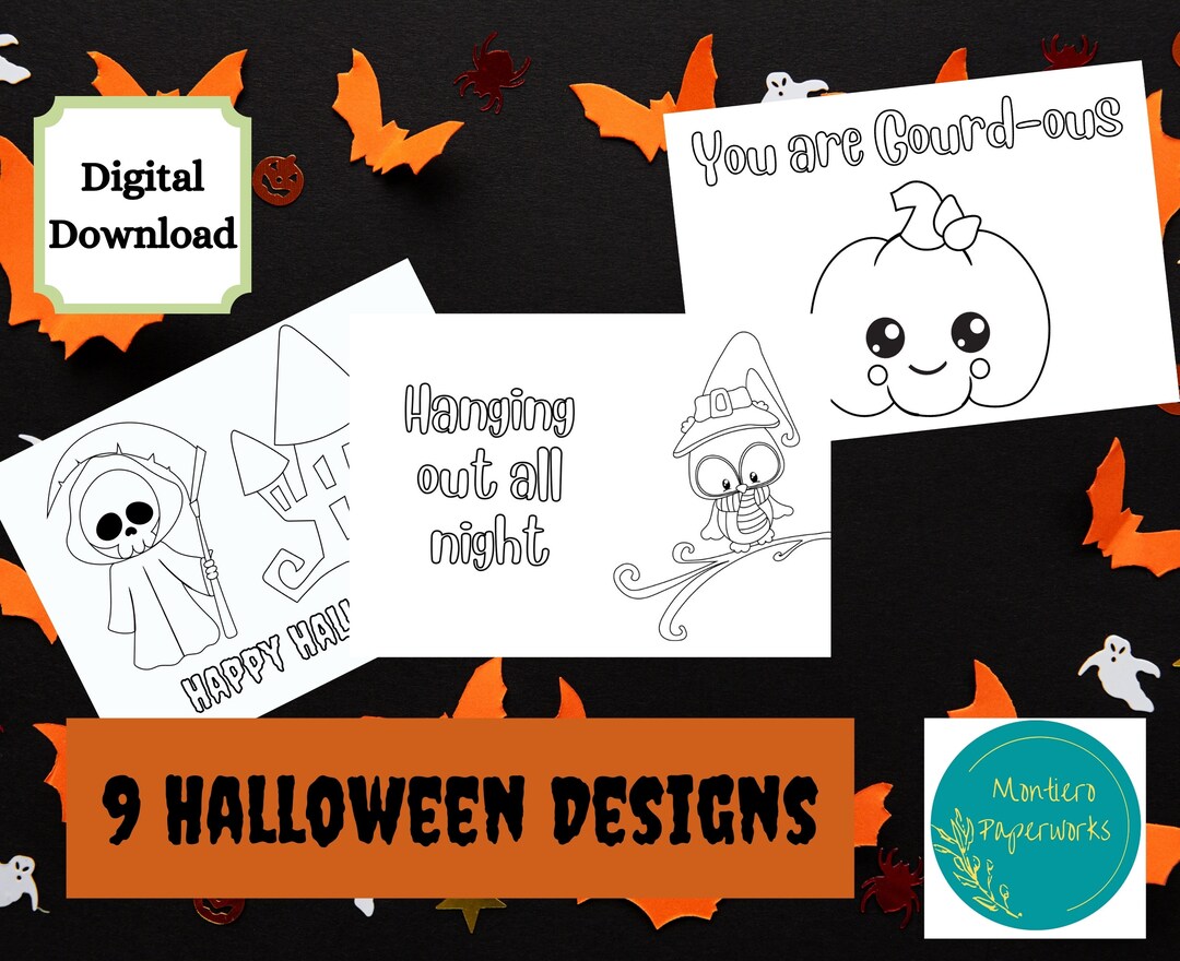9 Halloween Card Designs, Color the Cards in Anyway You Want To ...