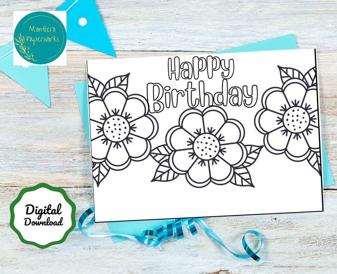 Happy Birthday Card, Coloring Card, Kids Handwriting Page, Create Your ...
