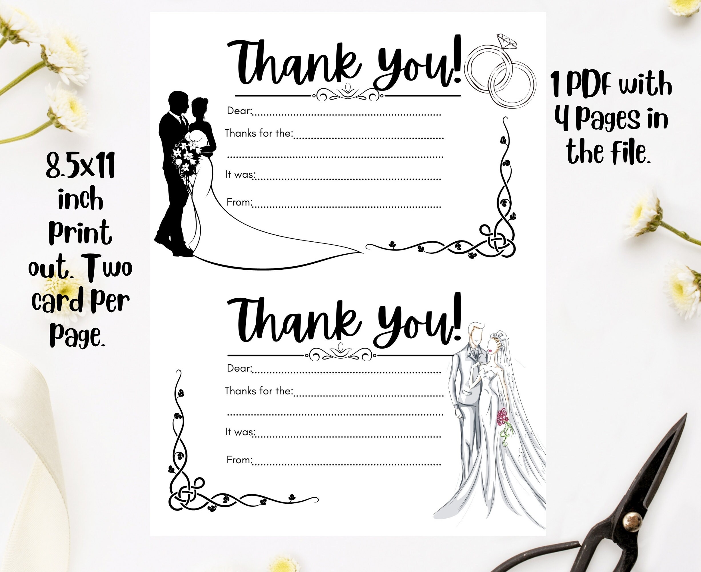 Thank You Wedding Card Easy to Fill Out Card to Give to - Etsy