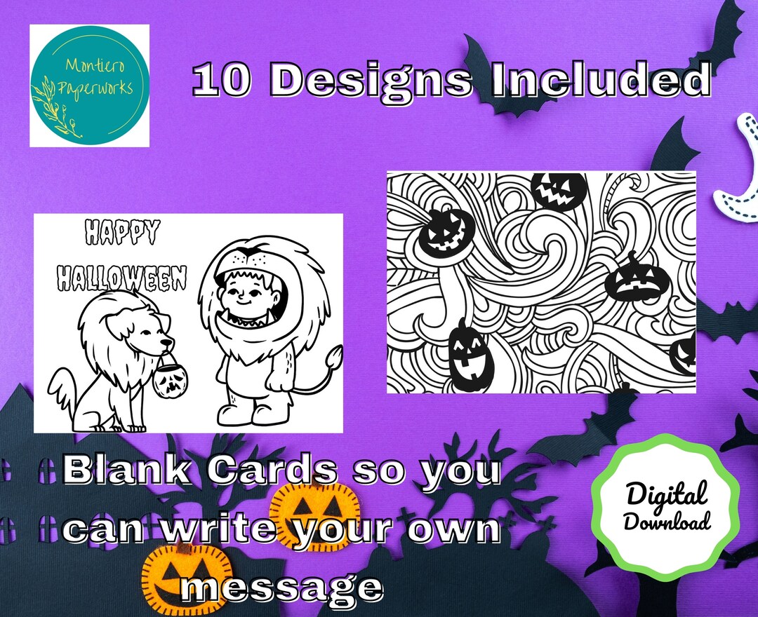 10 Unique Halloween Card Designs, Color in Each Design They Way You ...