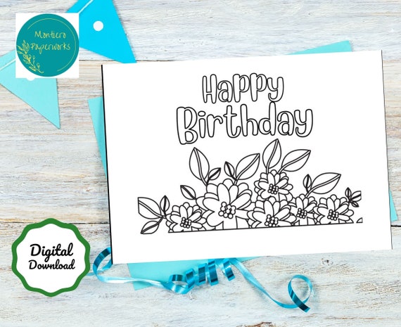 Happy Birthday Card Coloring Card Kids Card Hand Writing | Etsy