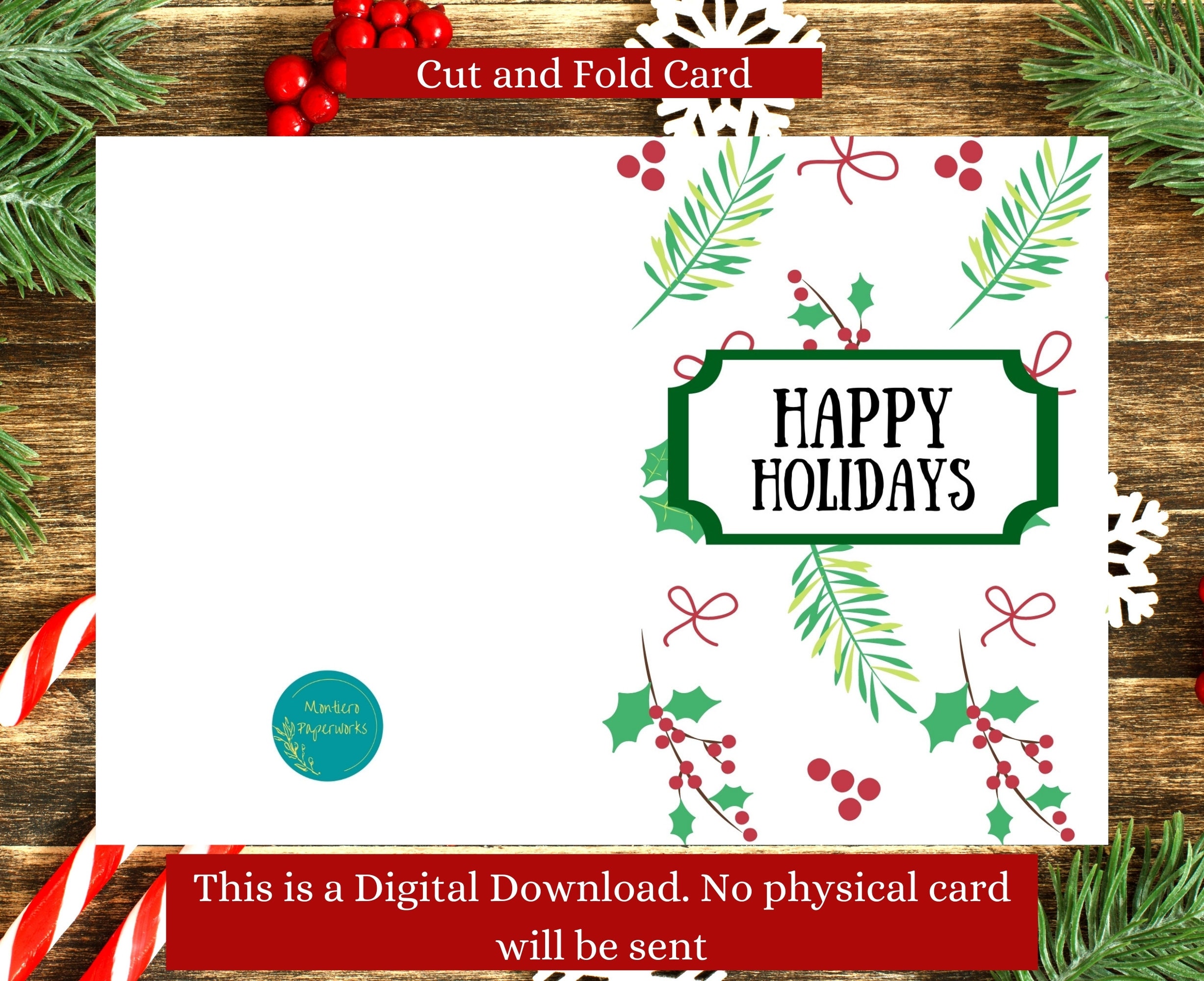 Happy Holidays, Christmas Card, Printable Card, Digital Download Card ...