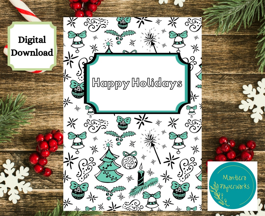 Happy Holiday Card, Christmas Card, Printable Card, Downloadable Card ...