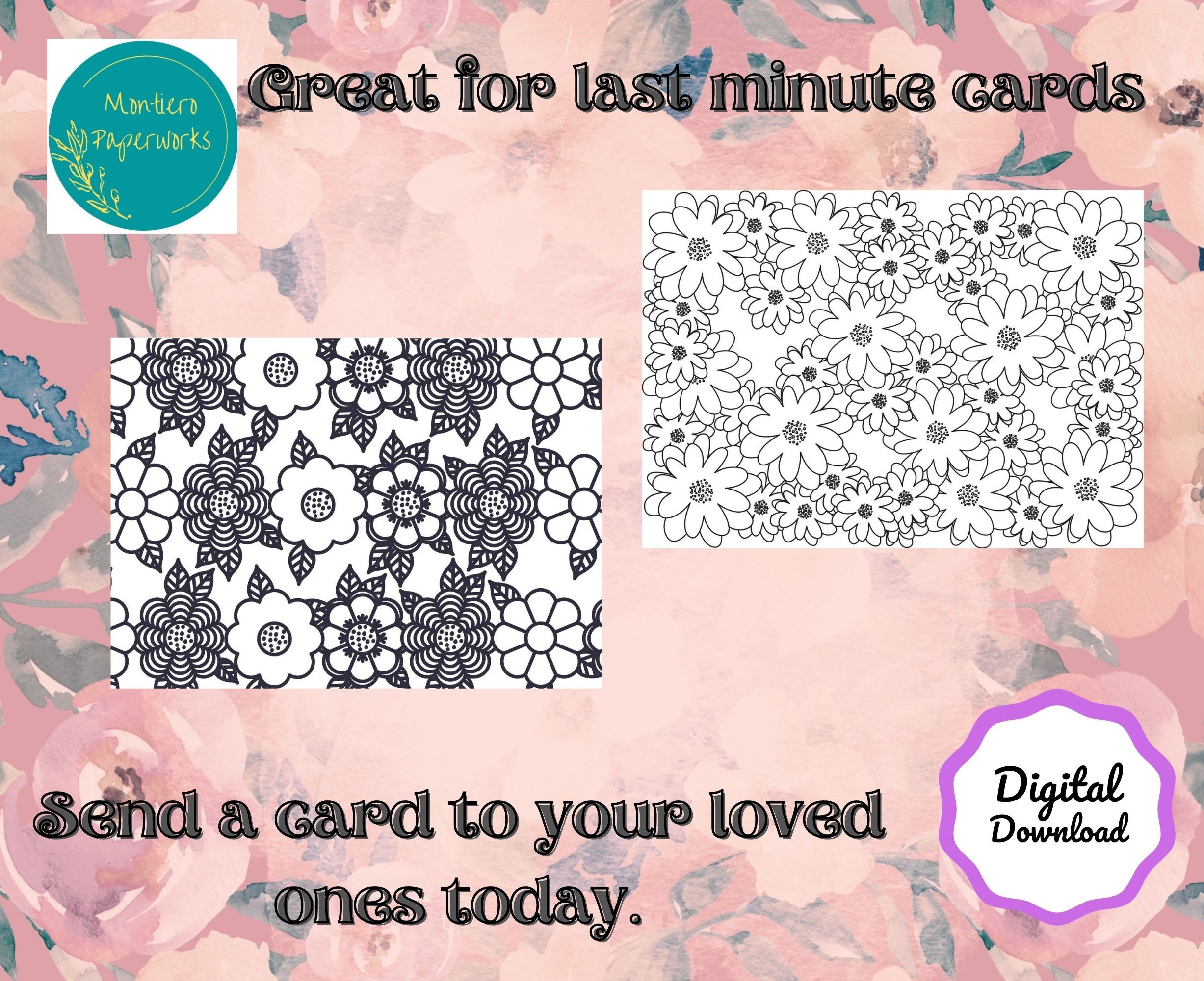 6 Card Design, Blank Cards, Coloring Card, Multi Occasion Card, Flower ...
