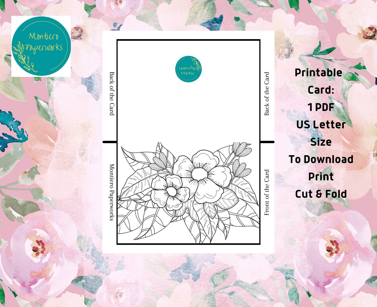 6 Card Design, Blank Cards, Coloring Card, Multi Occasion Card, Flower ...