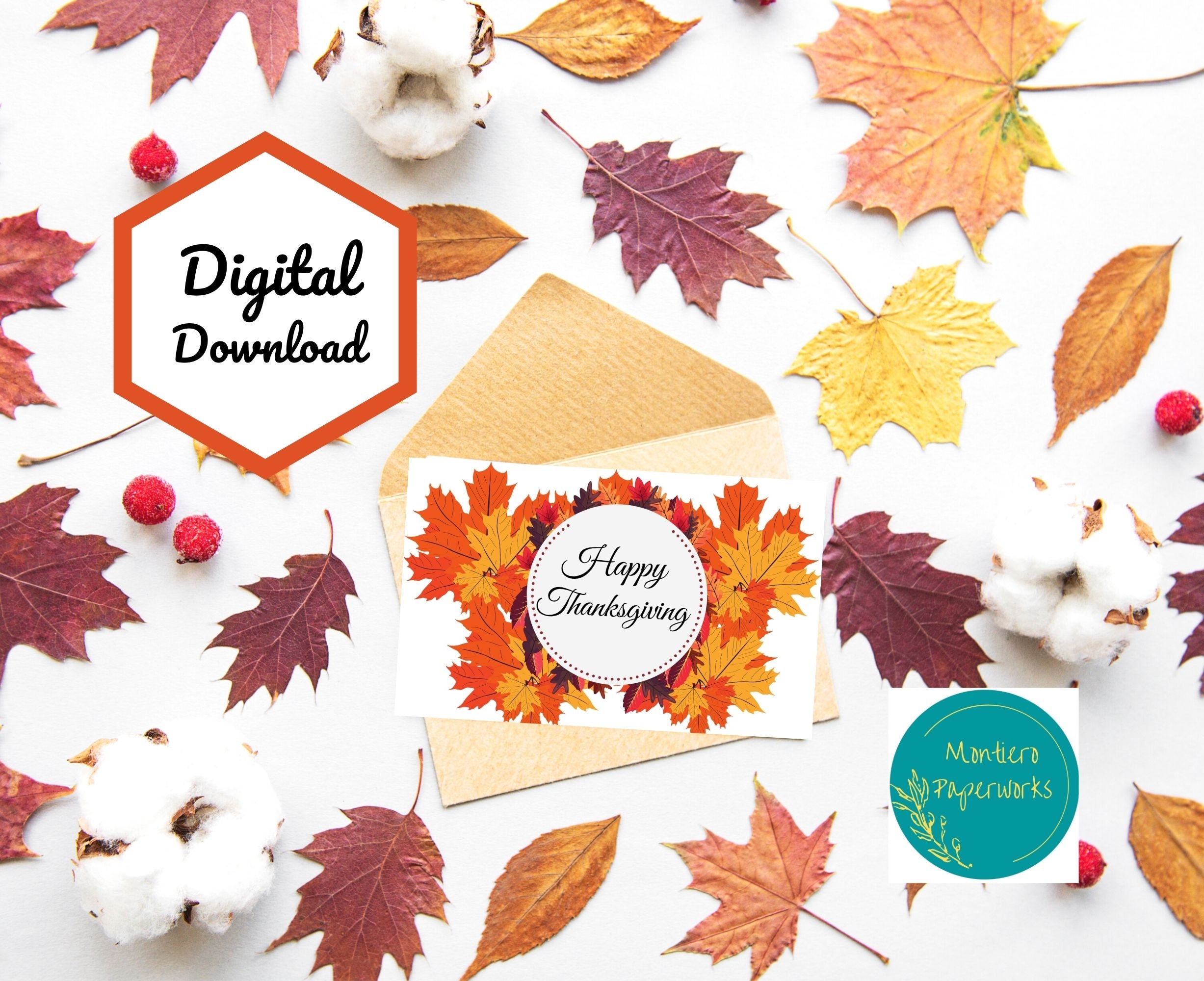 Printable Happy Thanksgiving Card Instant Download 7x5 Inch Card ...