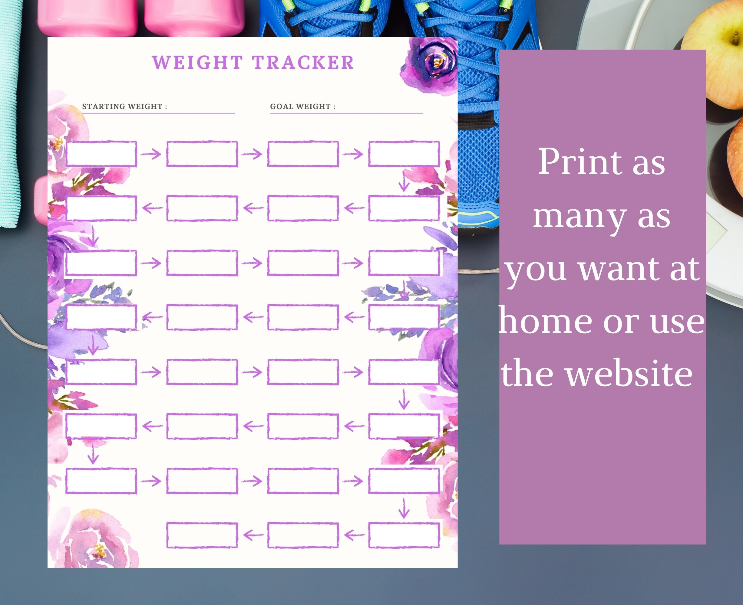 Weight Loss Tracker, Floral Design, Digital Product and Edit Product to ...