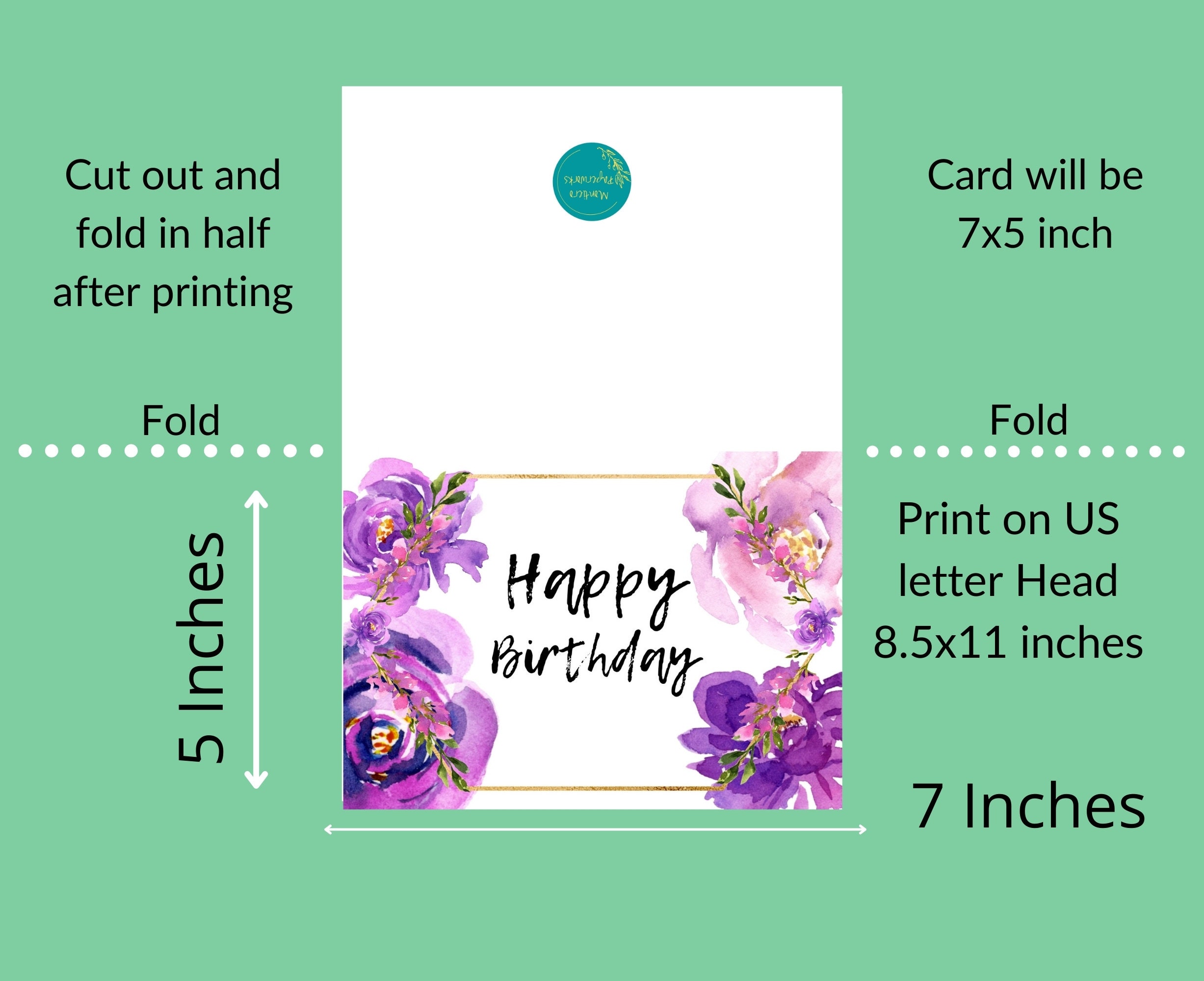 Happy Birthday Card, Purple Floral Themed Card With Gold Border ...