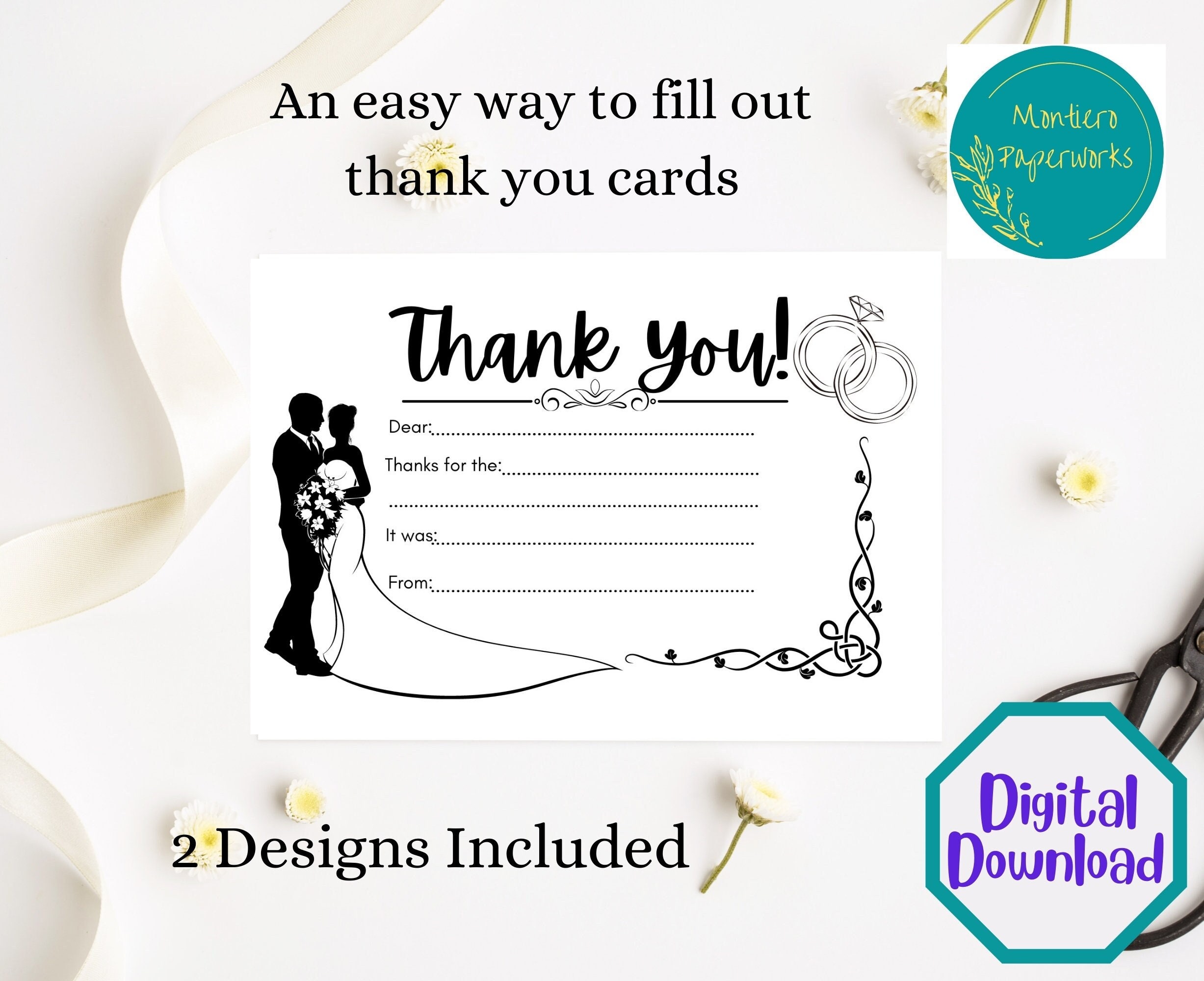 Thank You Wedding Card Easy to Fill Out Card to Give to - Etsy