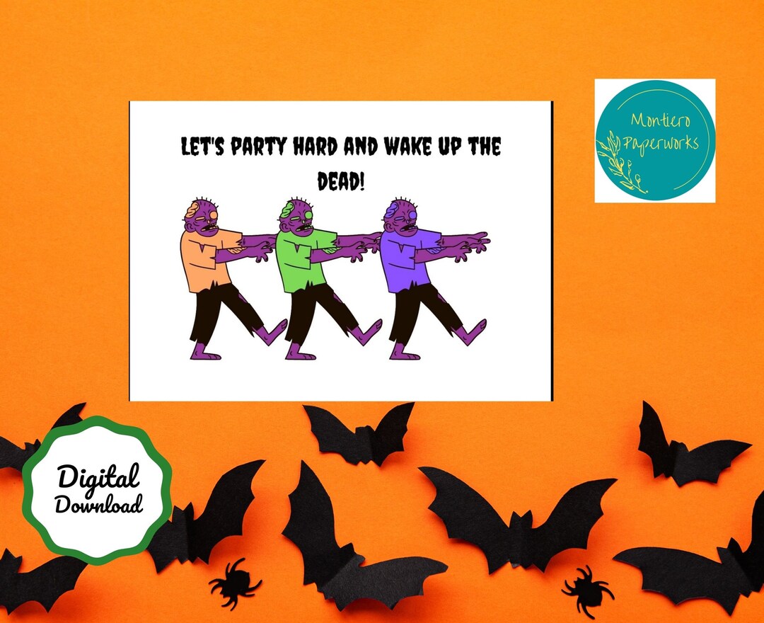 Let's Party Hard, Halloween Themed Card, Halloween, Printable Card ...