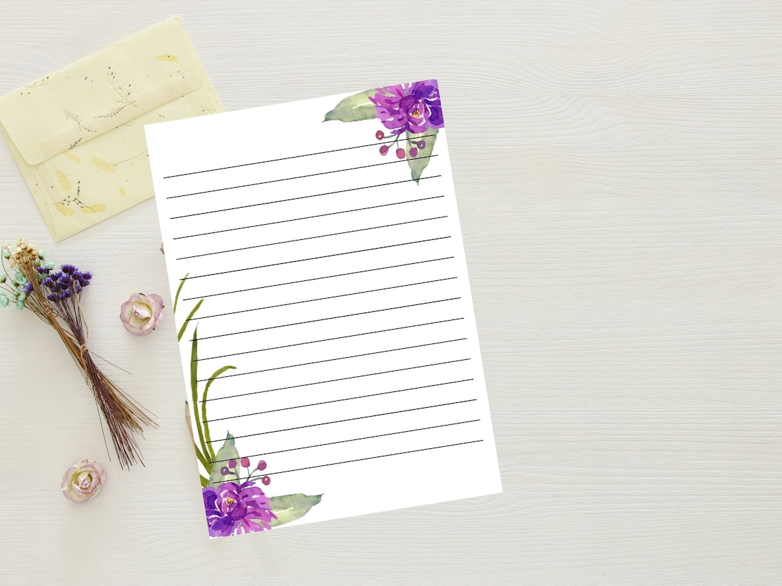 6 Floral Stationery Designs, Lines and Unlined Paper, Digital Download ...
