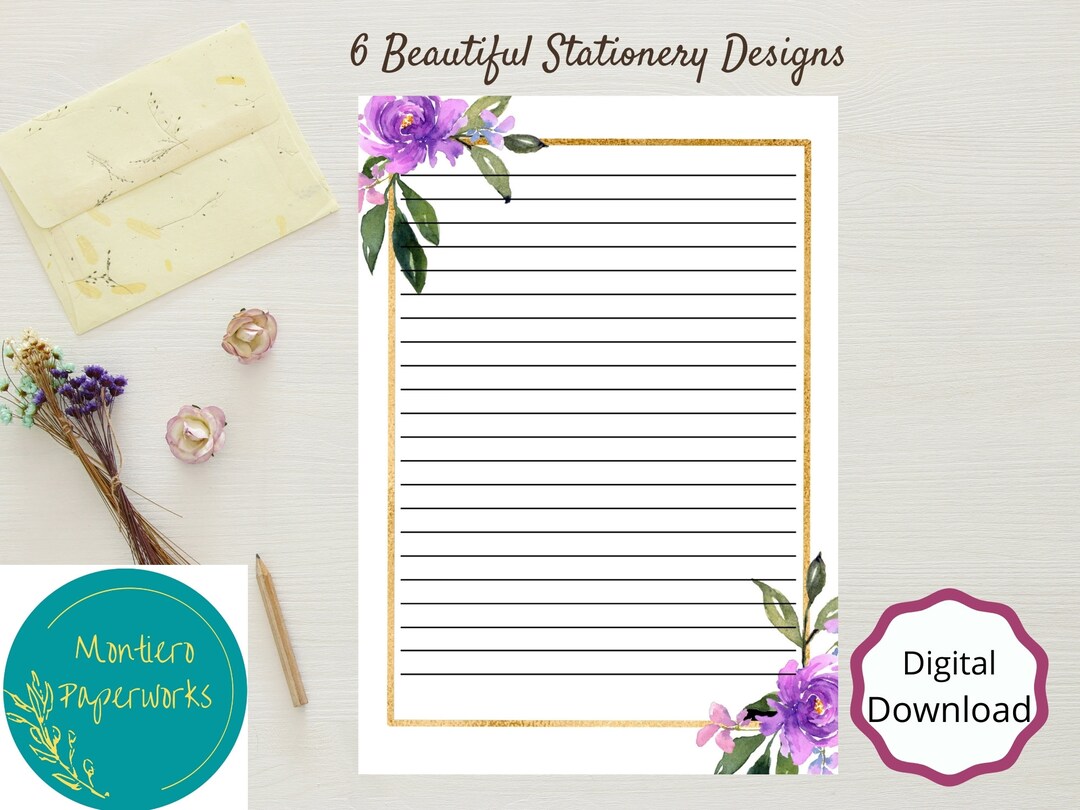 6 Different Stationery Designs, Floral Designed Lined and Unlined Pages ...