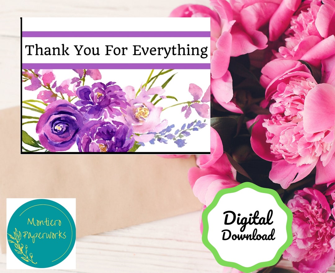 Thank You for Everything, Printable Card, Digital Download Card, Blank ...