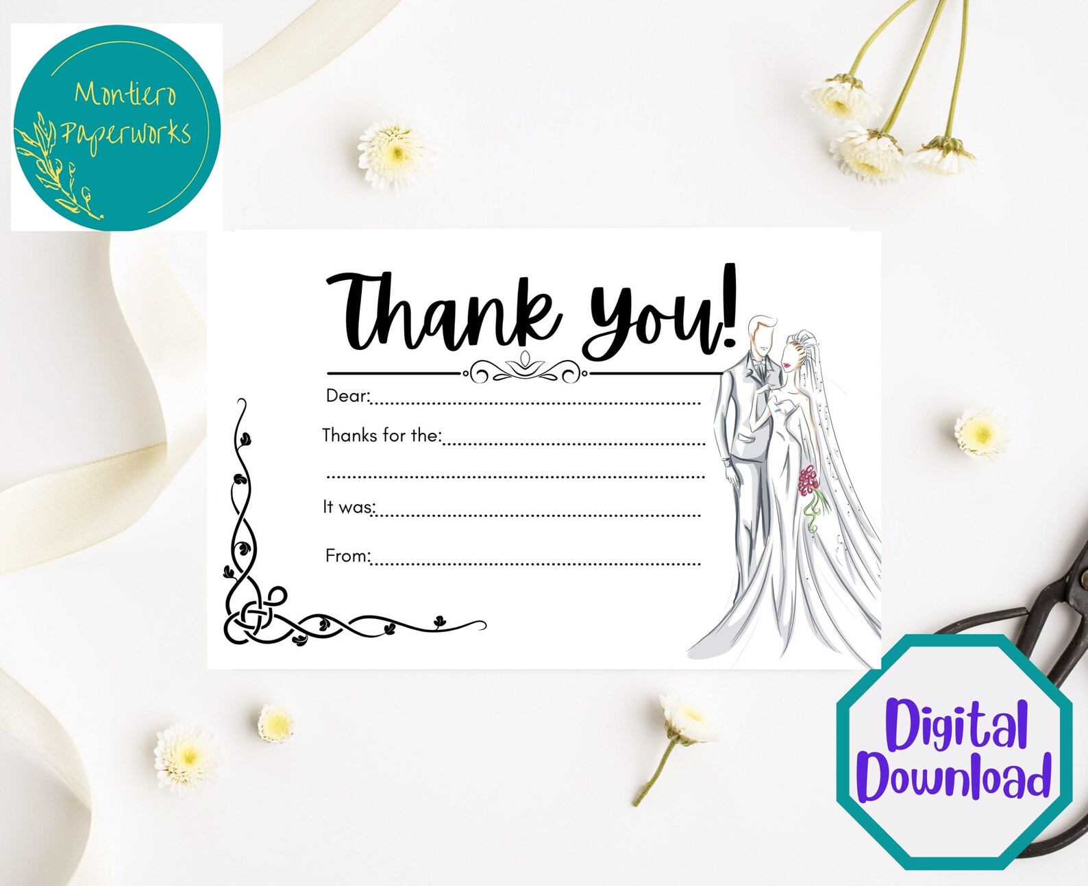 Thank You Wedding Card Easy to Fill Out Card to Give to - Etsy