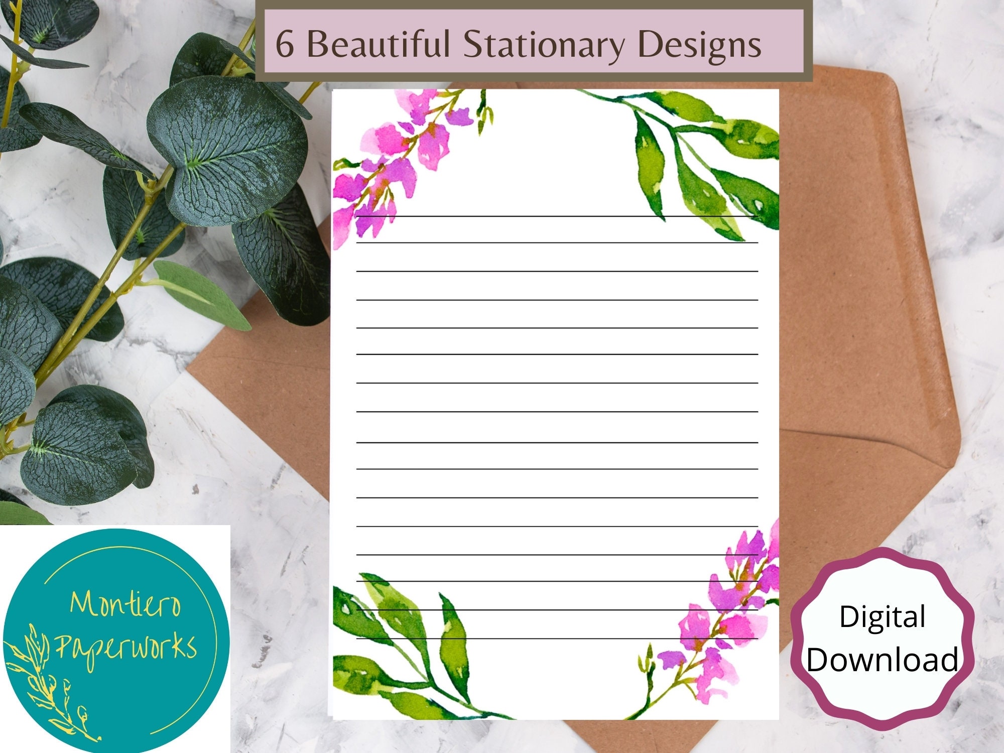 Pink Floral Stationary Set 6 Different Designs Included - Etsy