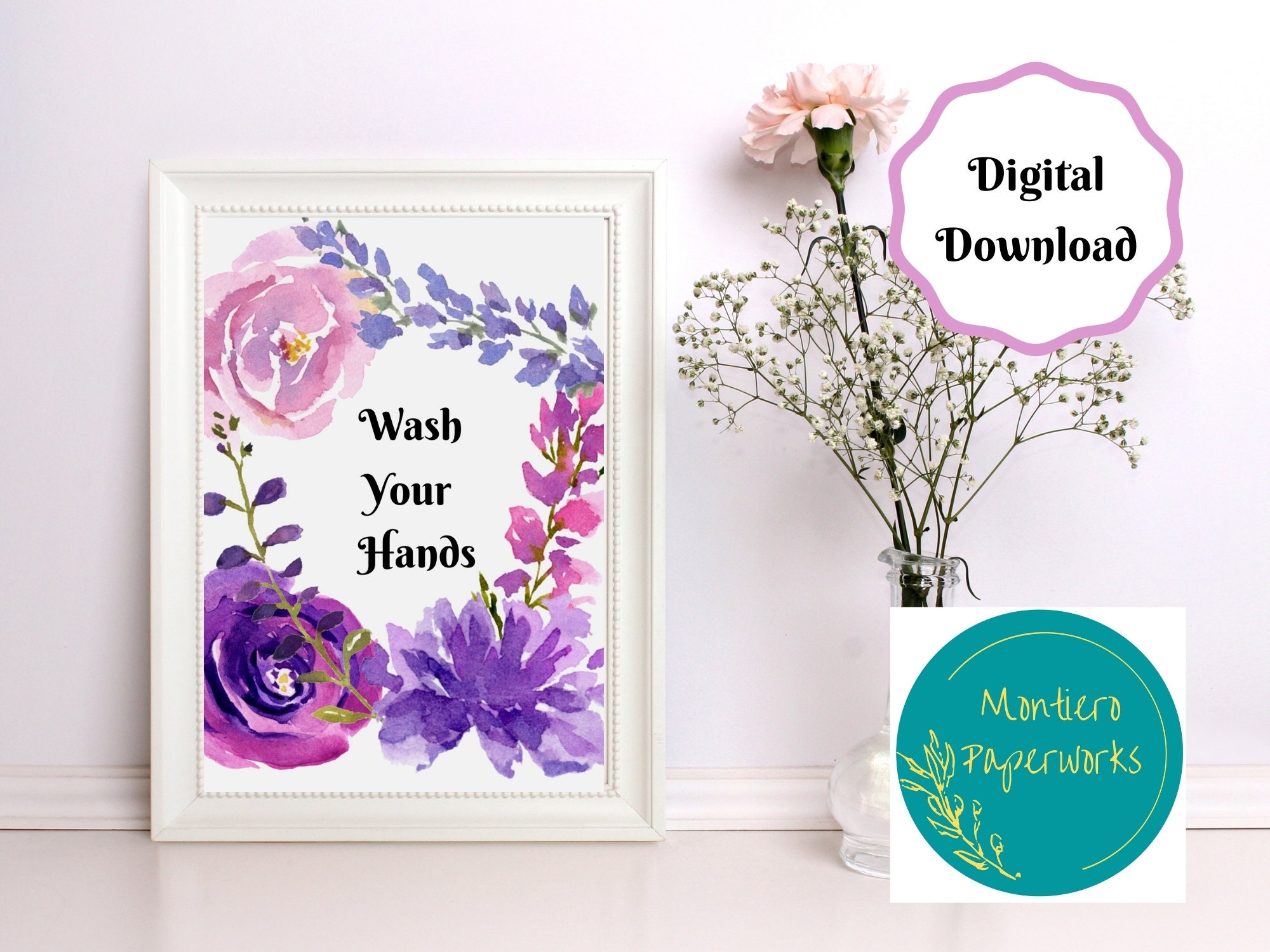 Wash Your Hands, Fun Wall Art for the Bathroom, 8x10in and 11x14 in ...