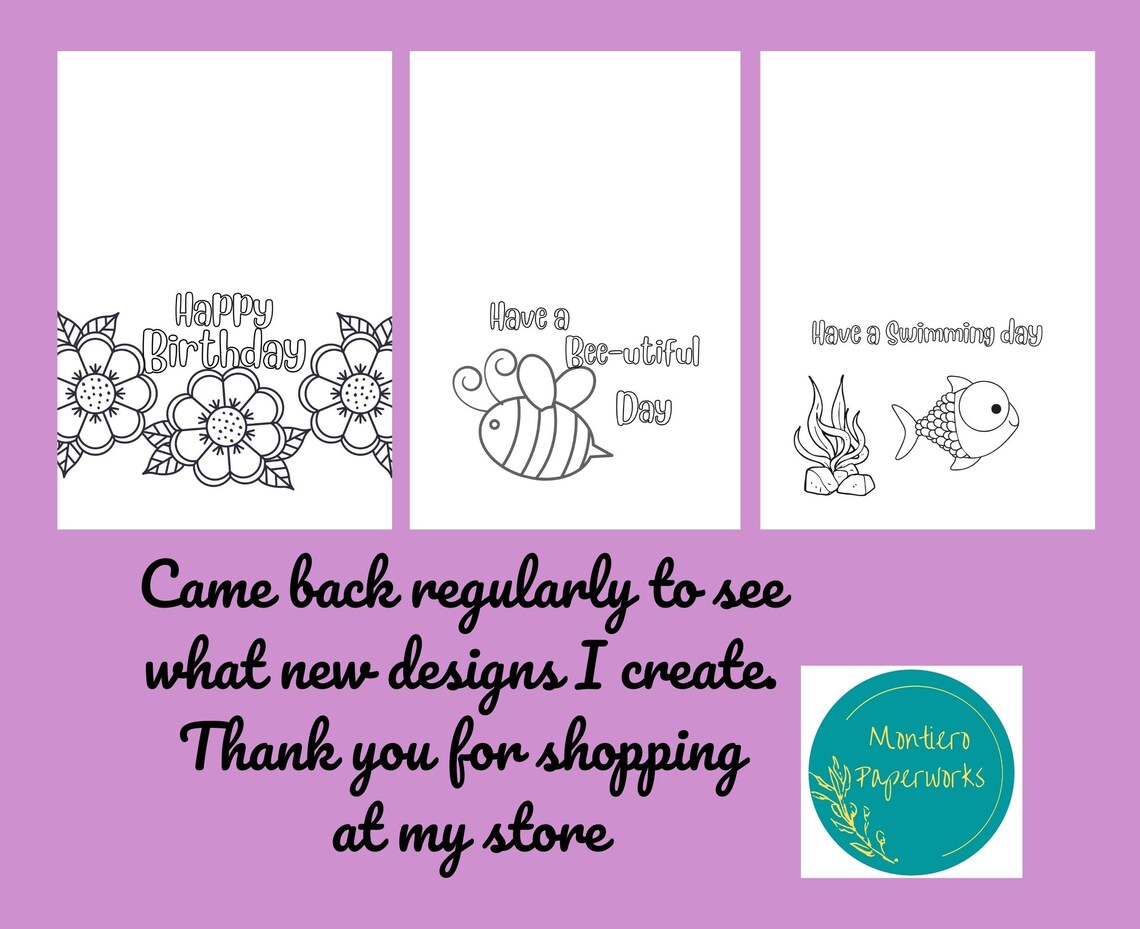 6 Card Design, Blank Cards, Coloring Card, Multi Occasion Card, Flower ...
