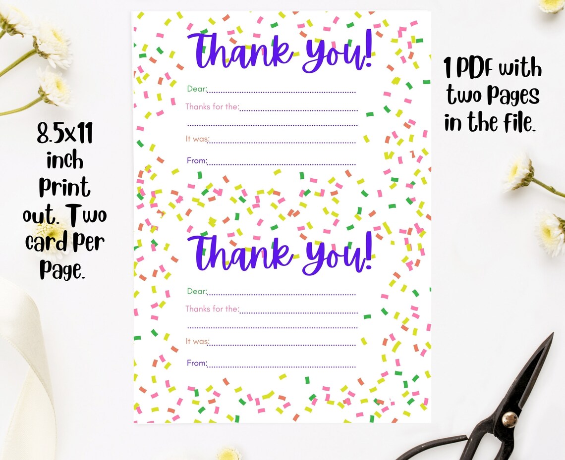Thank You Card Fill In, Easy Thank You Cards for Kids, Thank You Card ...