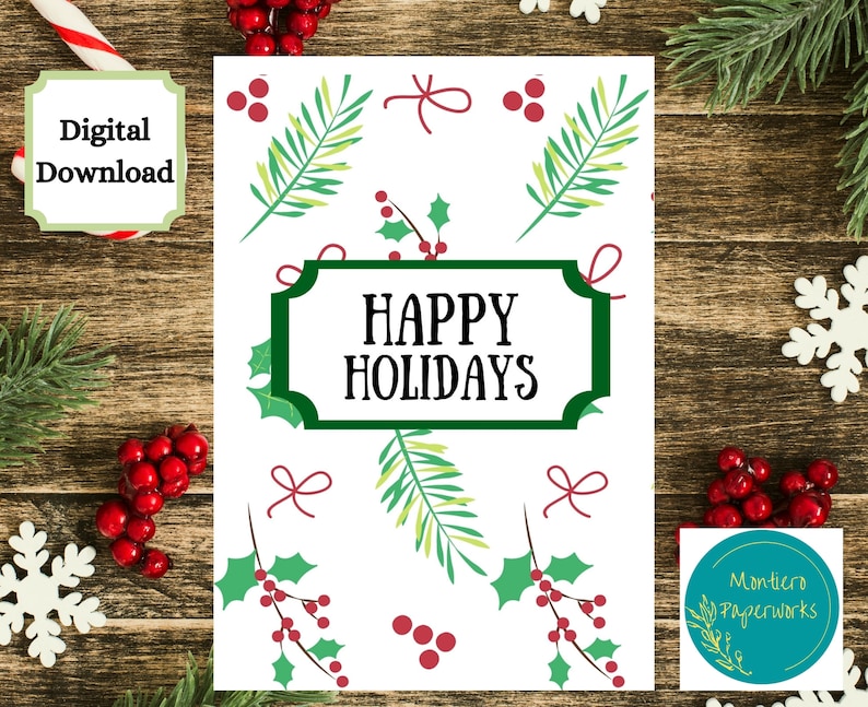 Happy Holidays, Christmas Card, Printable Card, Digital Download Card ...