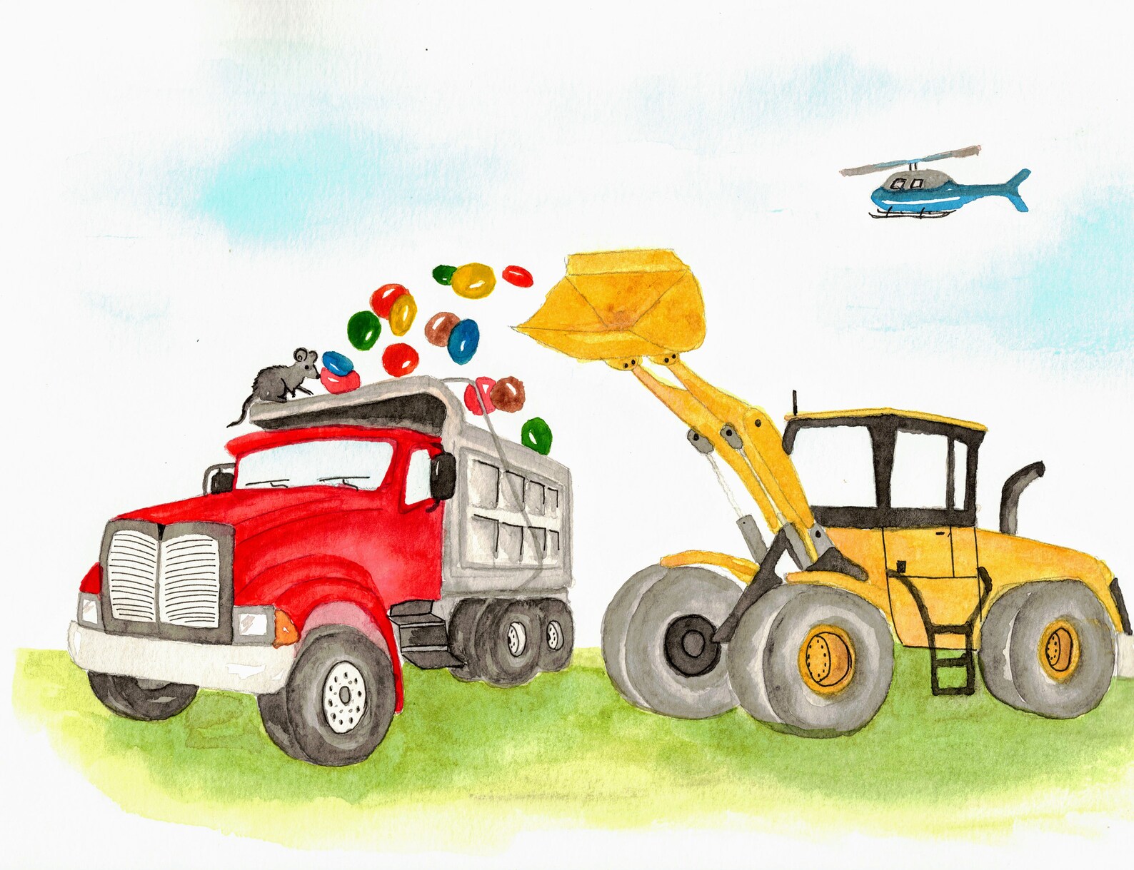 Watercolor Dump Truck and Front Loader Construction Vehicle | Etsy