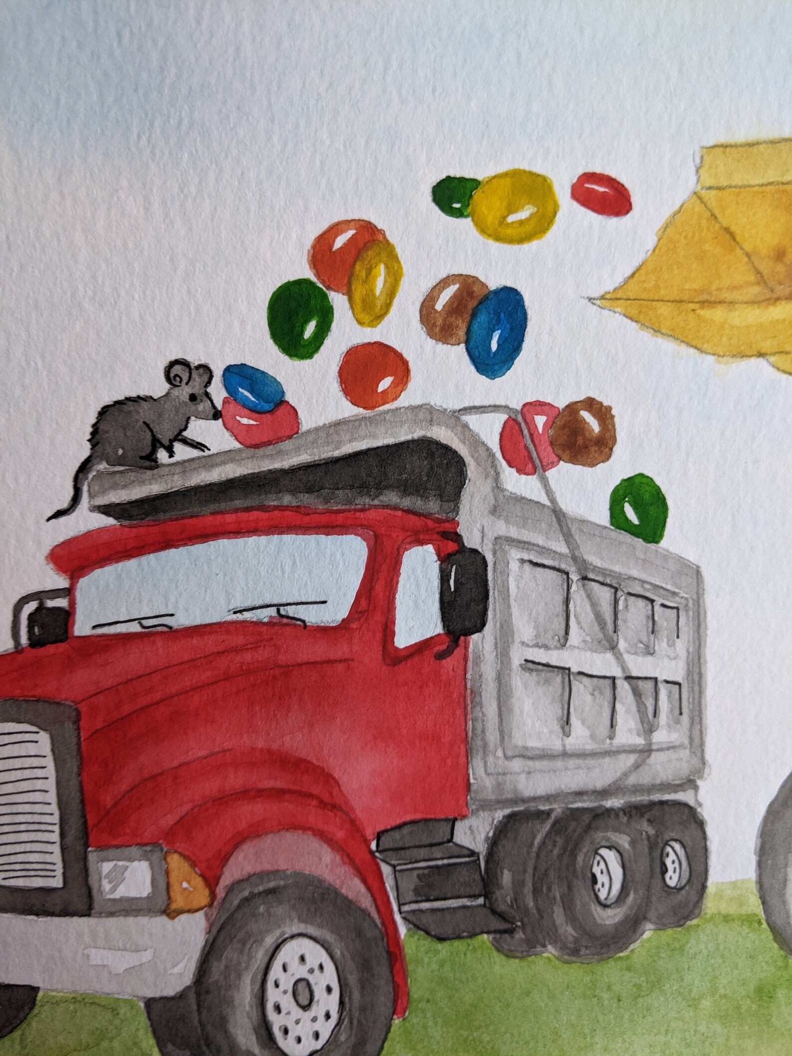 Watercolor Dump Truck and Front Loader Construction Vehicle | Etsy