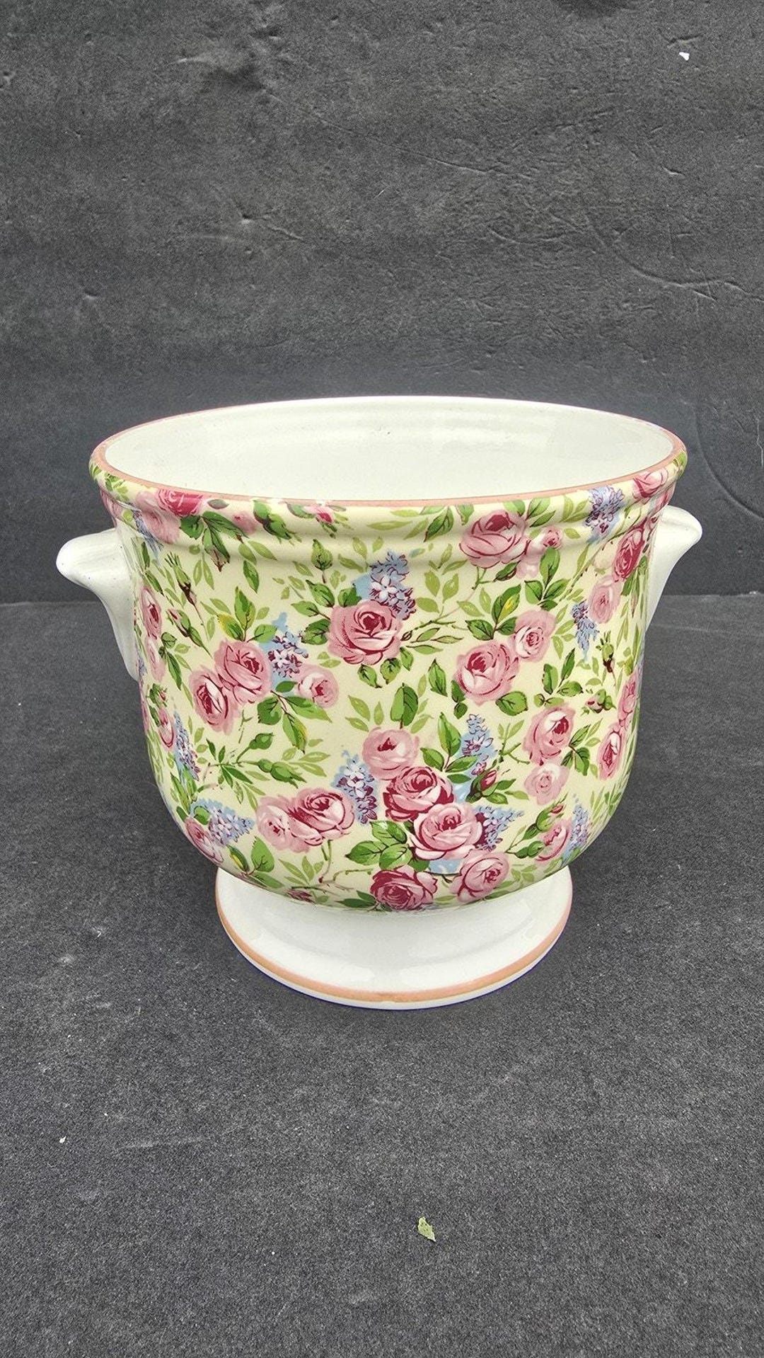 Vintage June Roses Floral Chintz Ceramic Cachepot Planter Jardiniere ...
