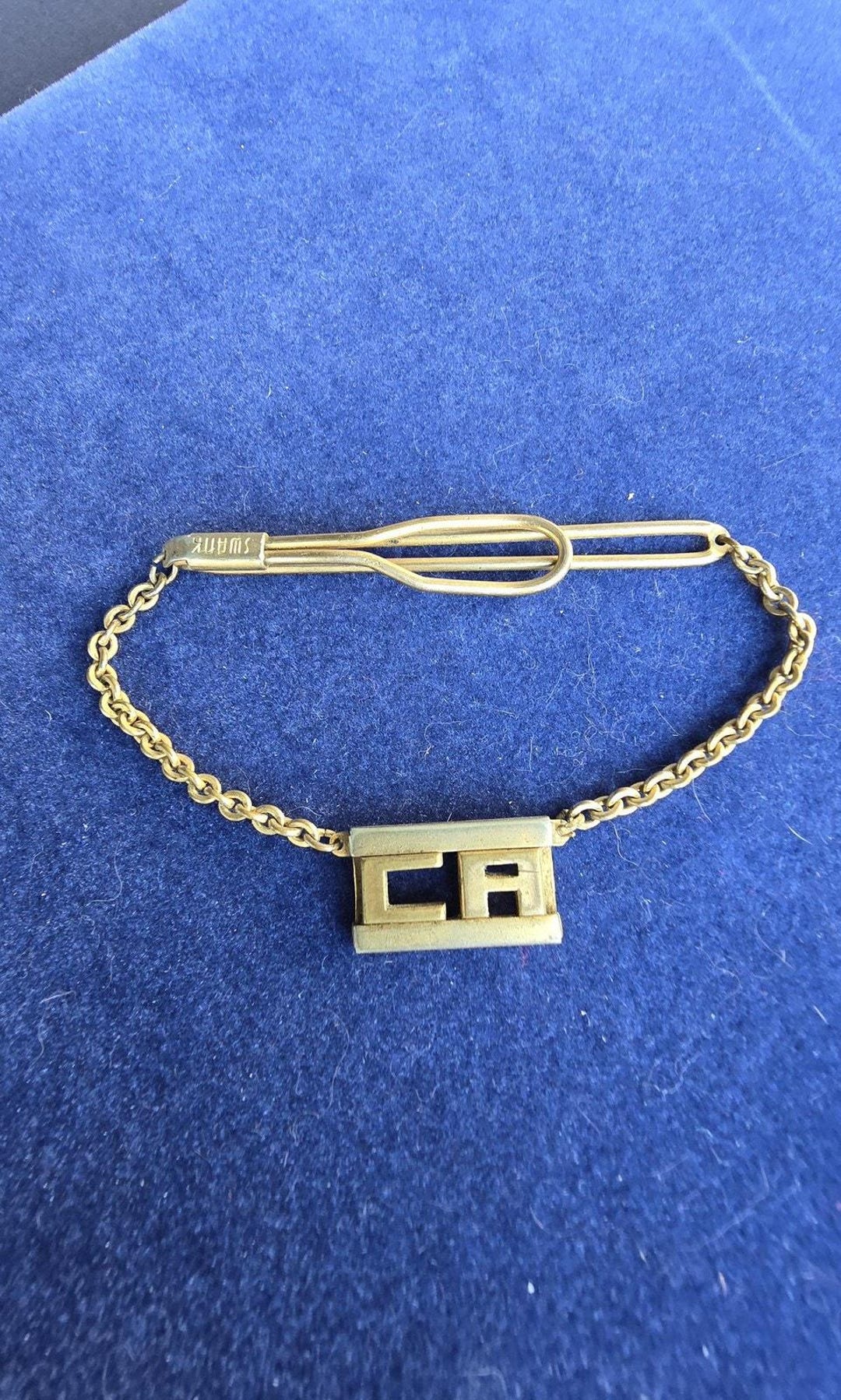Vintage Swank Gold Tone Tie Chain Mens CA Monogram Paperclip Style ...