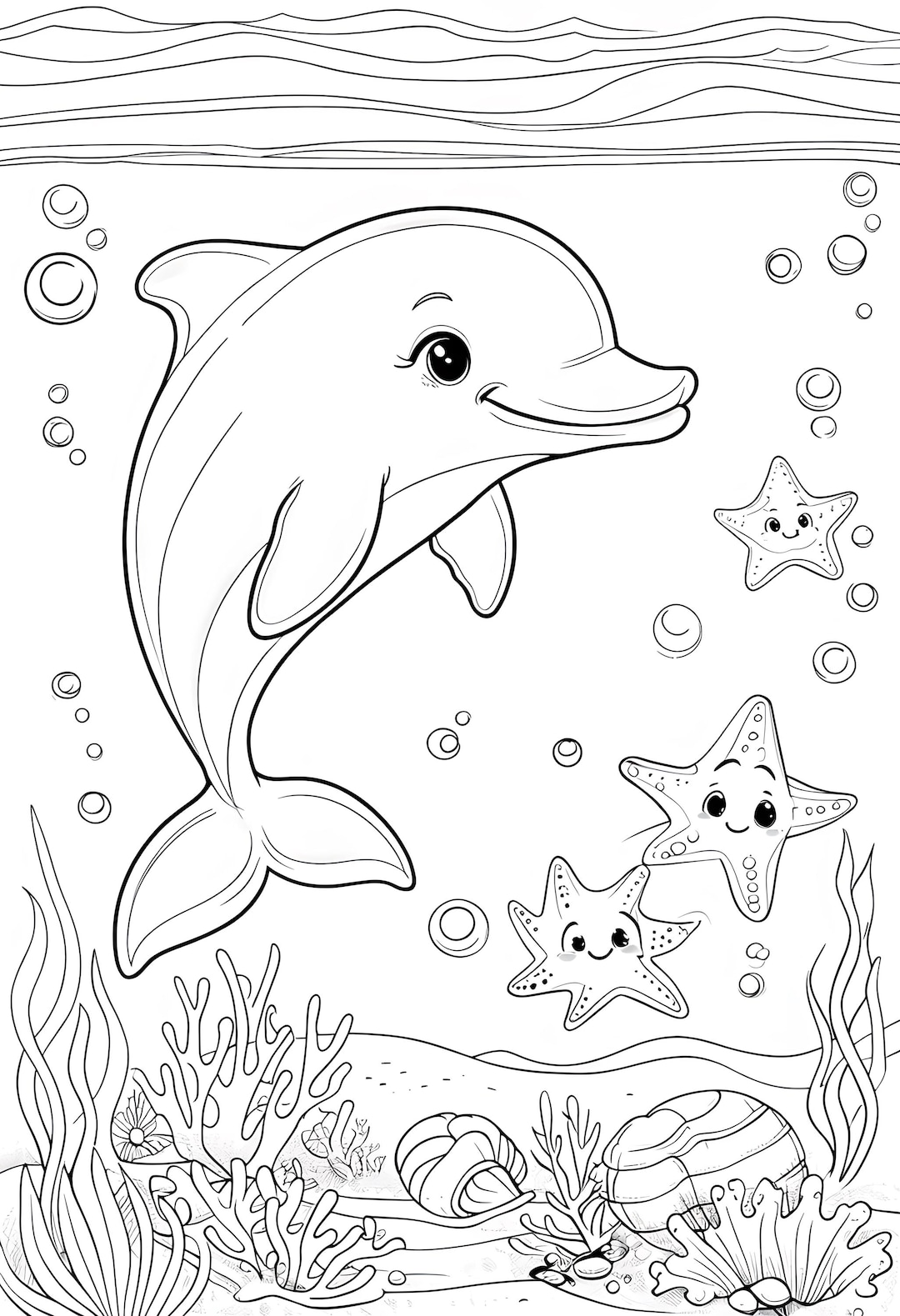 Dolphin Ocean Life Coloring Page for Kids - Etsy