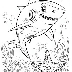 Shark Ocean Life Coloring Page for Kids - Etsy