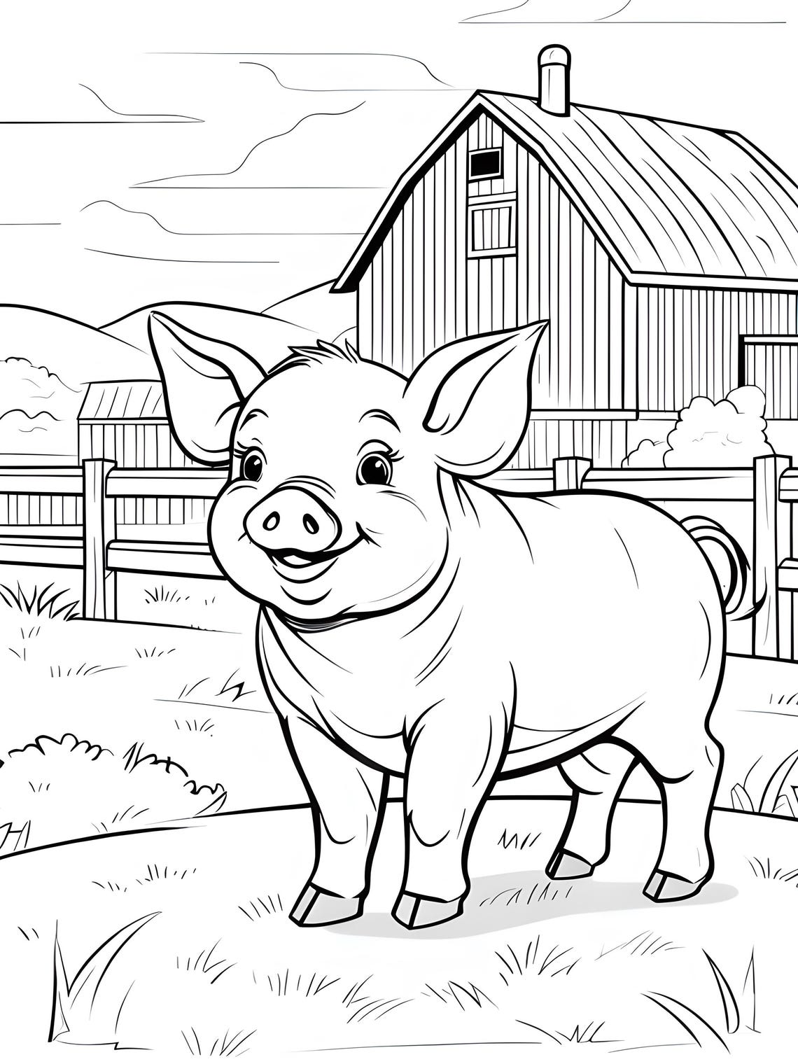 Pig Barnyard Children's Coloring Page - Etsy