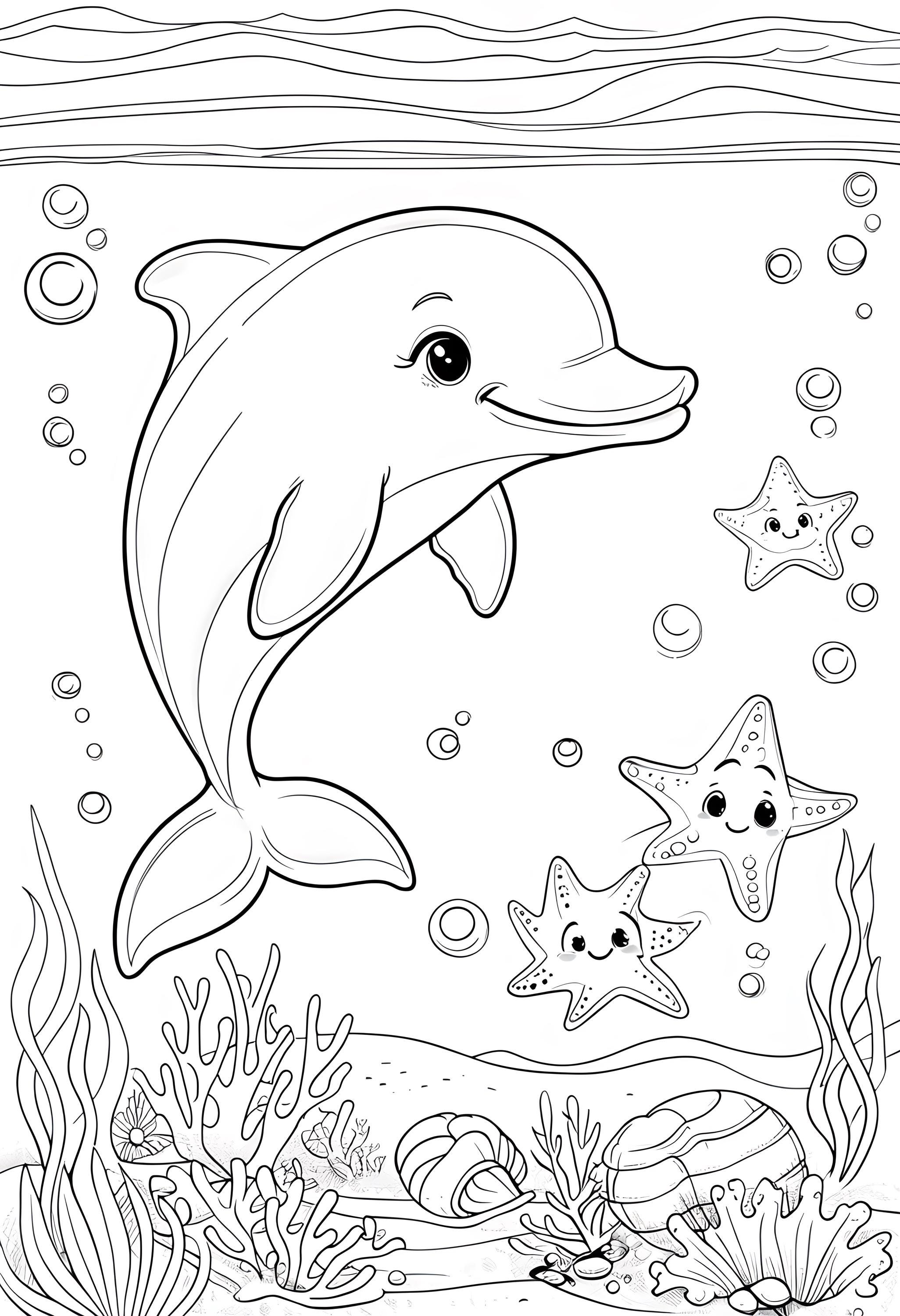 Dolphin Ocean Life Coloring Page for Kids - Etsy
