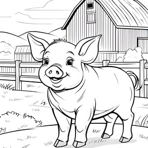 Pig Barnyard Children's Coloring Page - Etsy