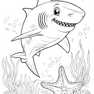 Shark Ocean Life Coloring Page for Kids - Etsy