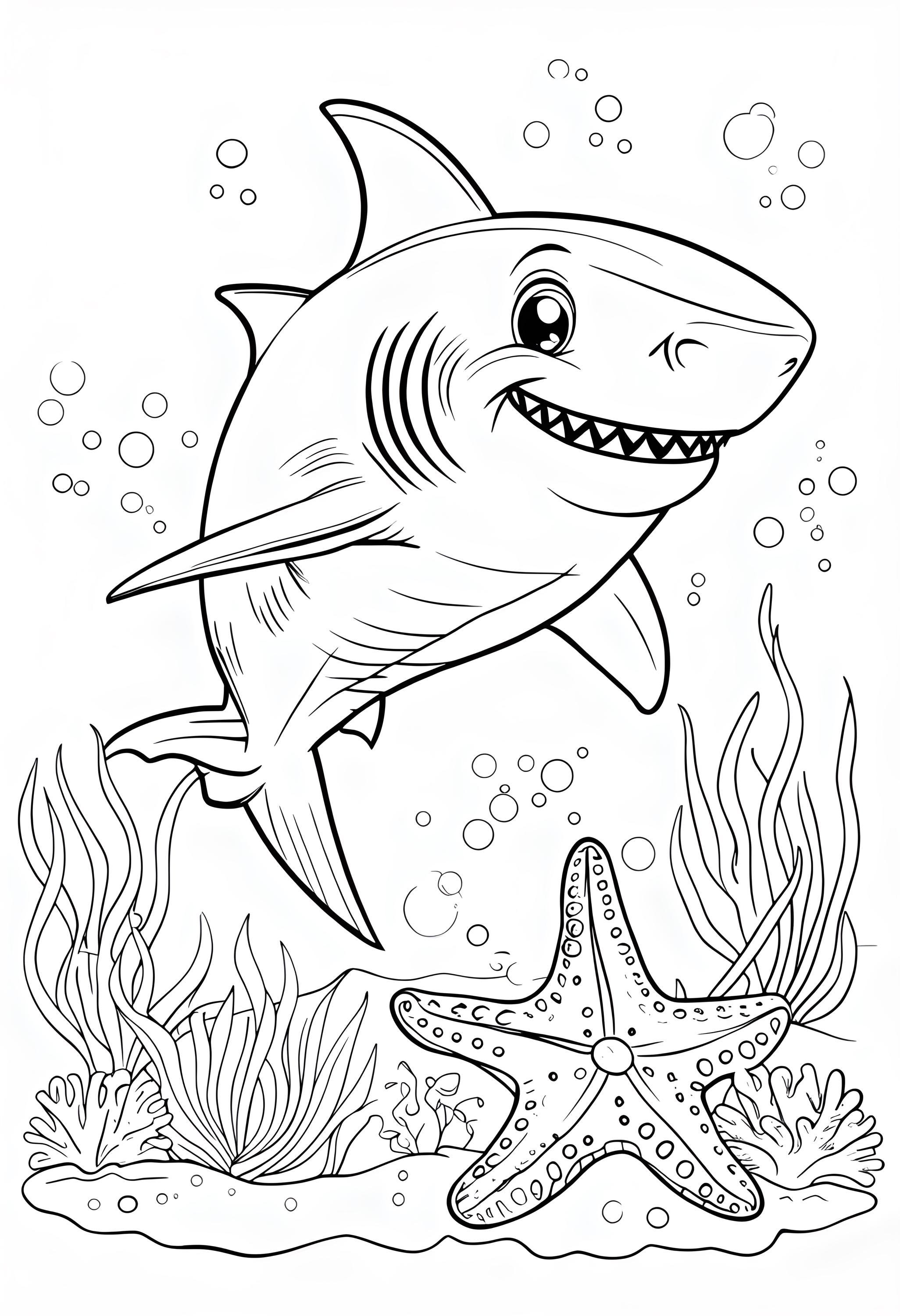 Shark Ocean Life Coloring Page for Kids - Etsy