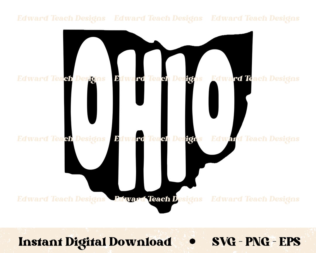 Ohio Lettering in State Shape Buckeye State SVG Cut File PNG EPS for ...