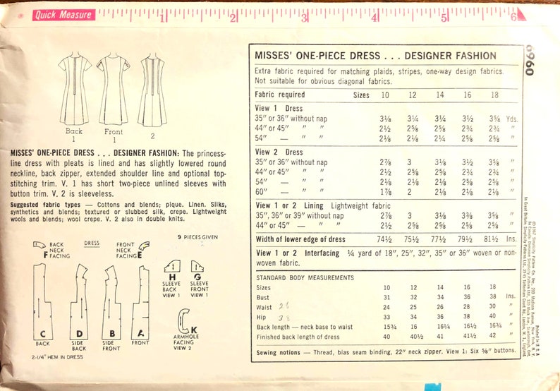 One Piece Dress Pattern, 1960s Designer Dress Pattern, Vintage ...