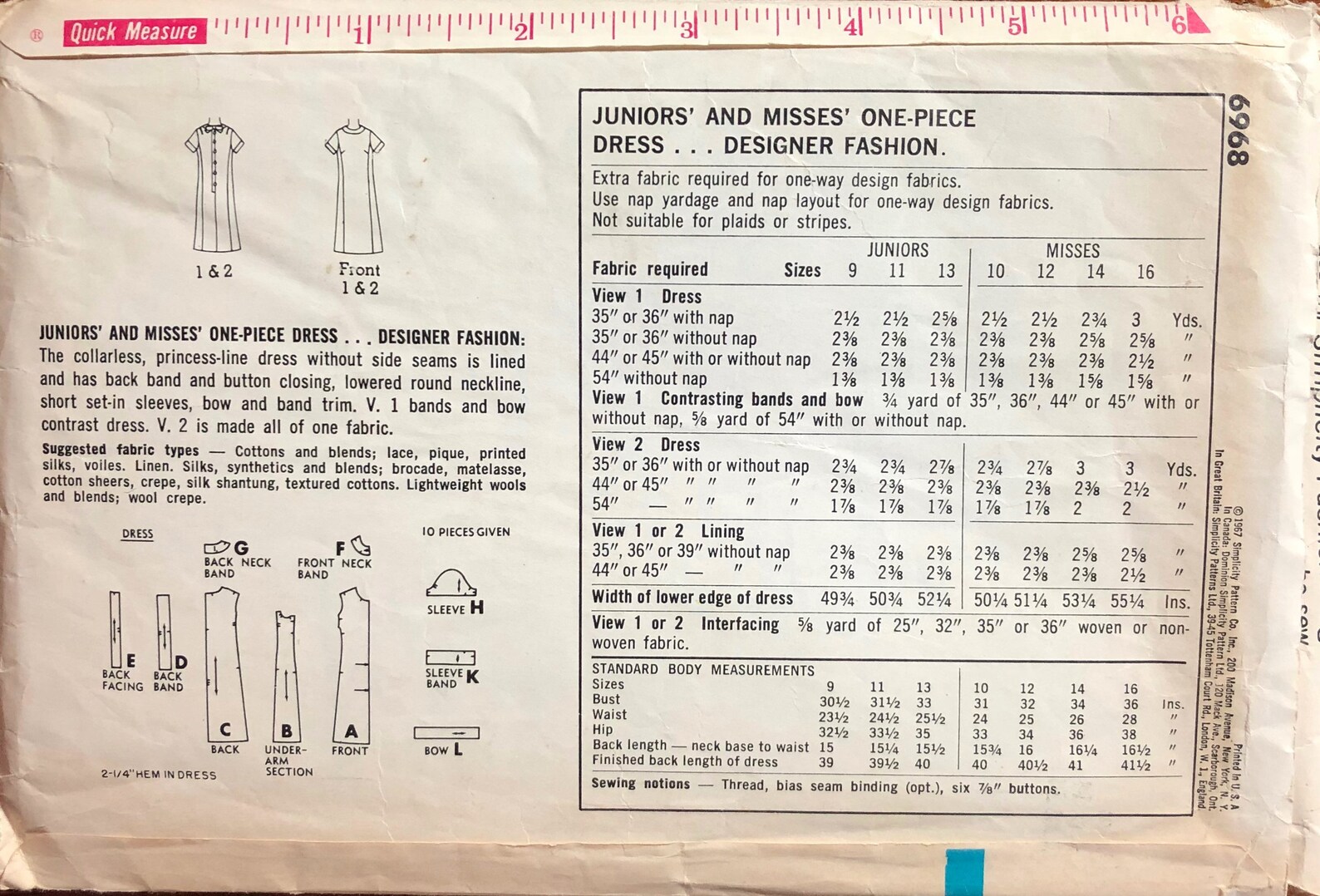 One Piece Dress Pattern, 1960s Designer Dress Pattern, Vintage ...